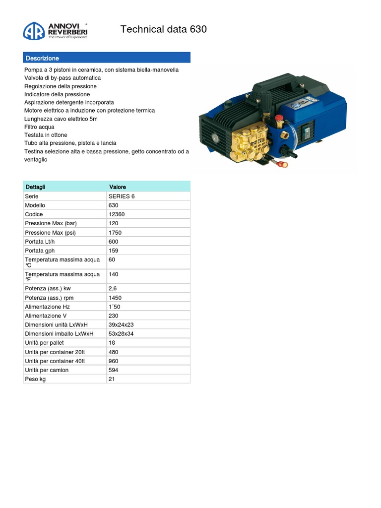Ficha Tecnica Hidrolavadora Ar630 | PDF