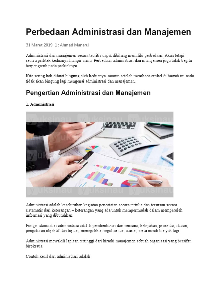 Bahan Diskusi Sesi 1 Perbedaan Administrasi Dan Manajemen | PDF