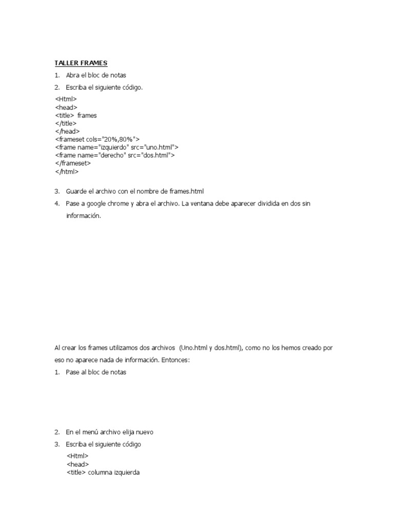 Taller de Frames en HTML | PDF | Hipervínculo | HTML