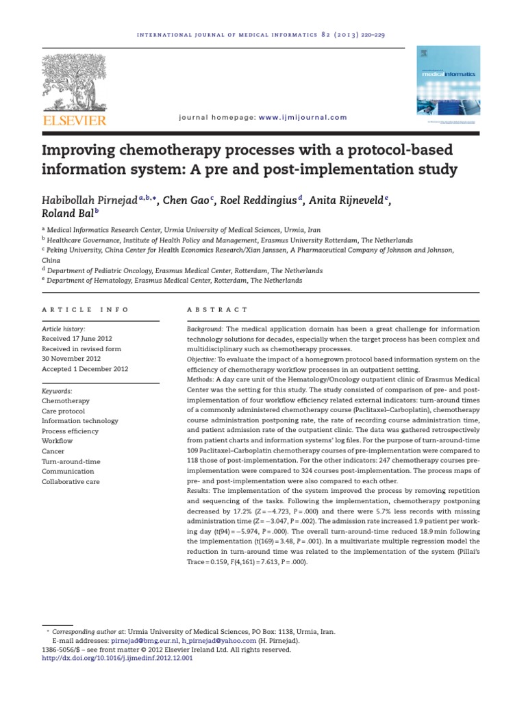 Improving Chemotherapy Processes With A Protocol-Based Information ...