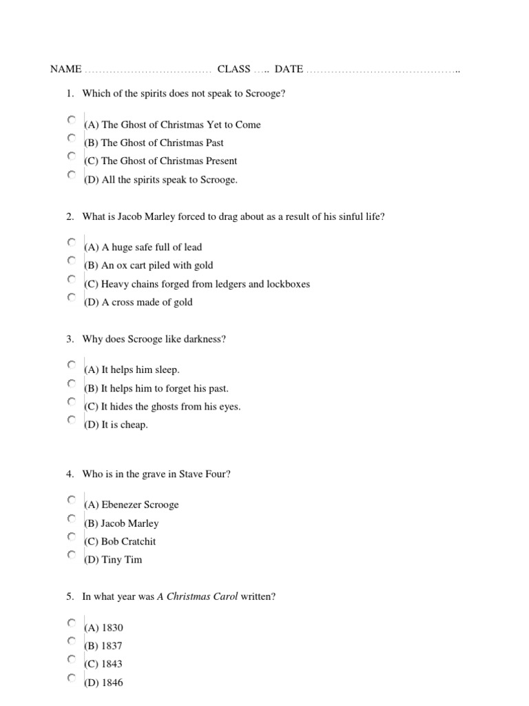 A Christmas Carol Quiz | PDF | Art | Young Adult