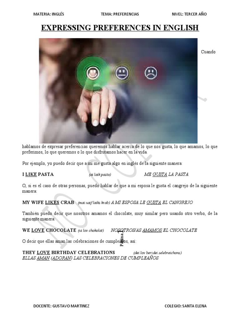 Expresando Preferencias en Inglés | PDF | Verbo | Preposición y ...
