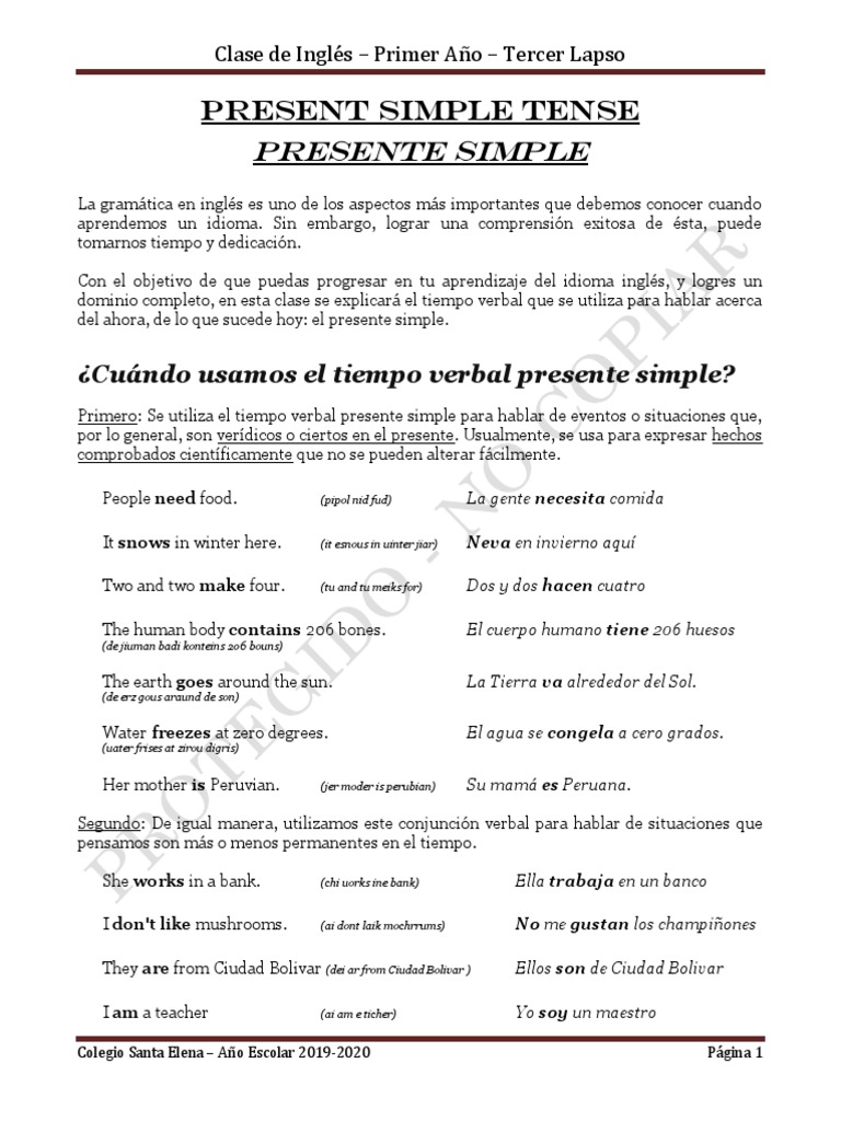 Tiempo Verbal Presente Simple | PDF | Verbo | Asunto (gramática)