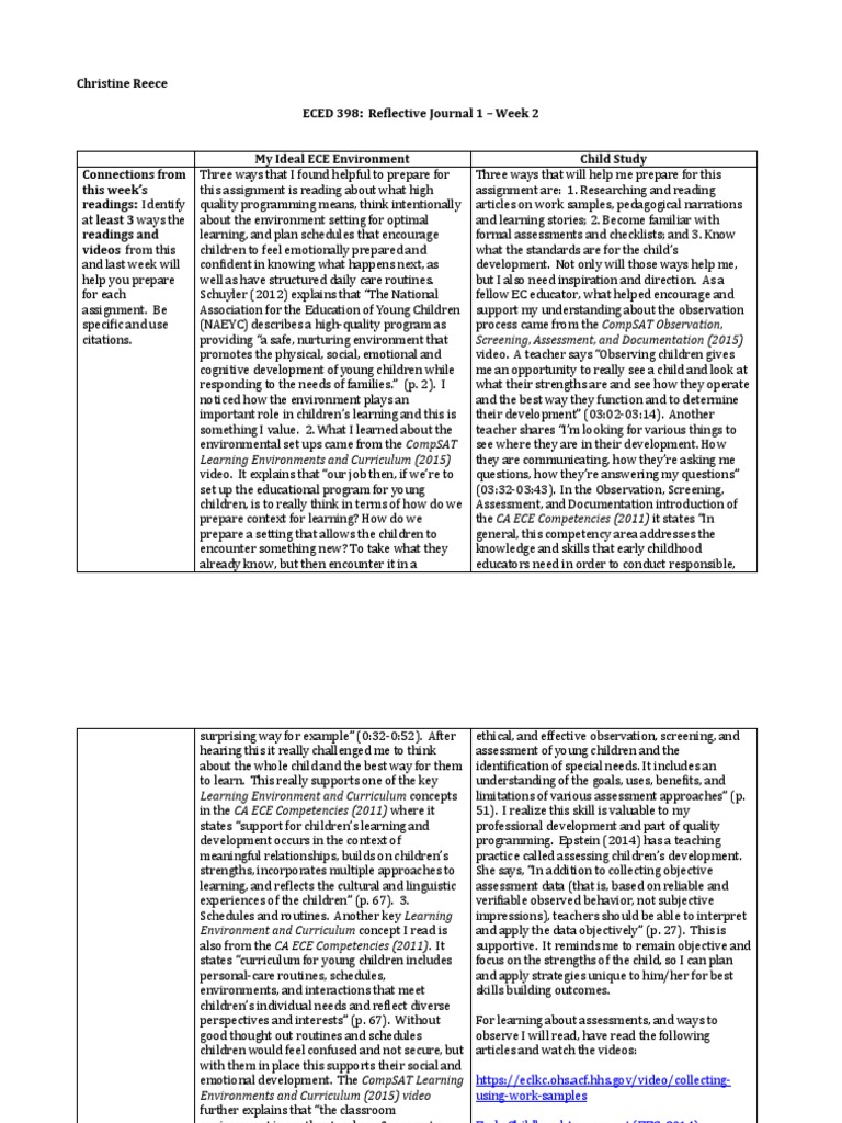 Reflective Journal on ECE Environment | PDF | Early Childhood Education ...