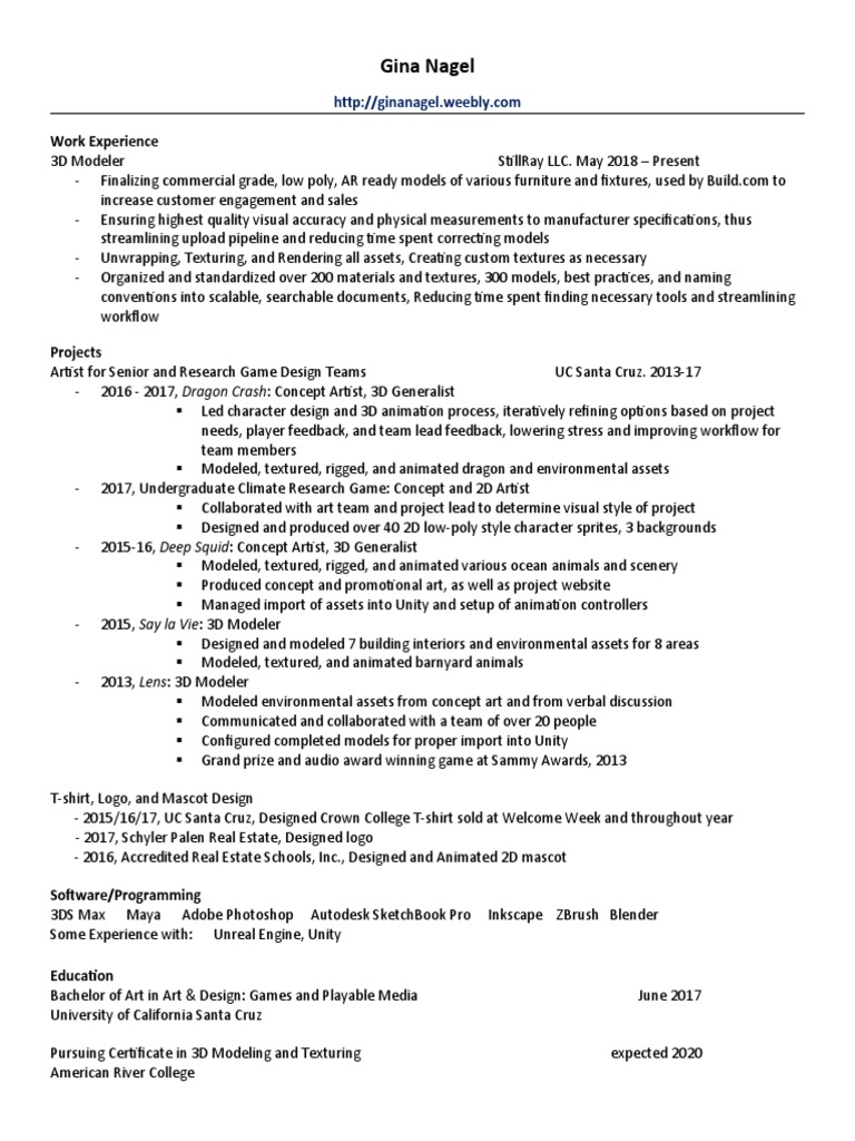 Ginanagel Resume | PDF | Unity (Game Engine) | 3 D Computer Graphics