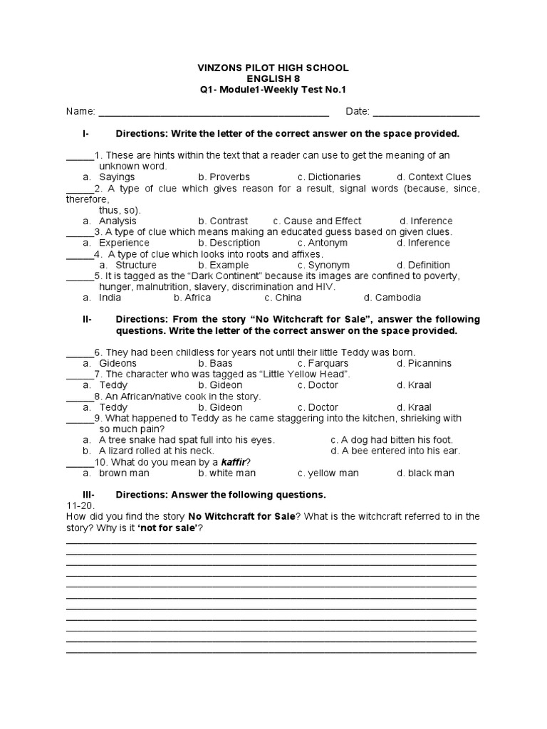 Weekly Test No.1 Q1 Module1 | PDF