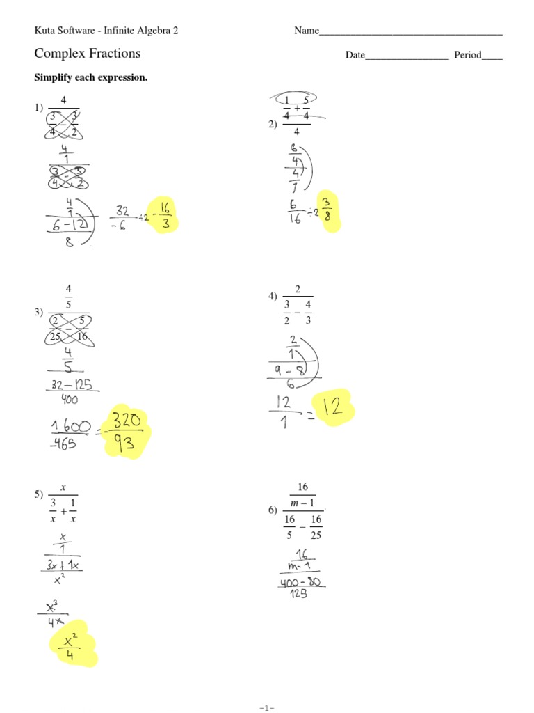 Complex Fractions: Simplify Each Expression | PDF | Algebra | Teaching ...