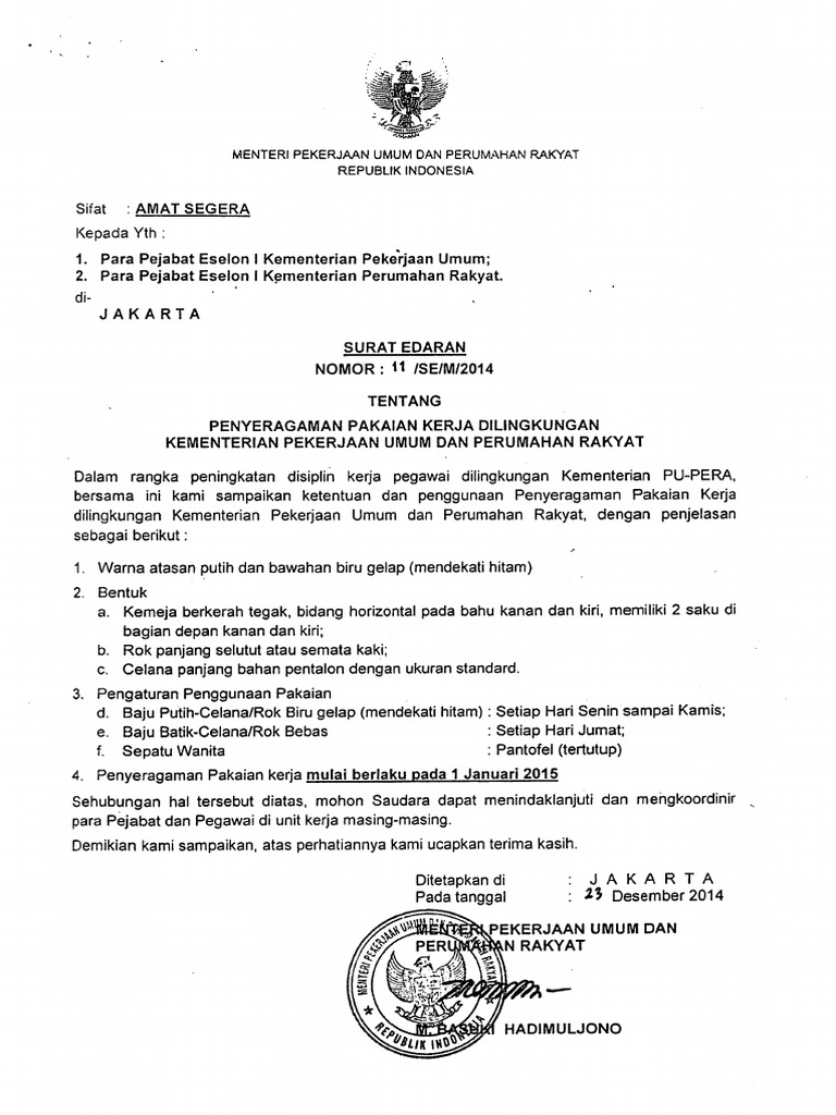 Surat Edaran Menteri PU-Pera Tentang Seragam | PDF