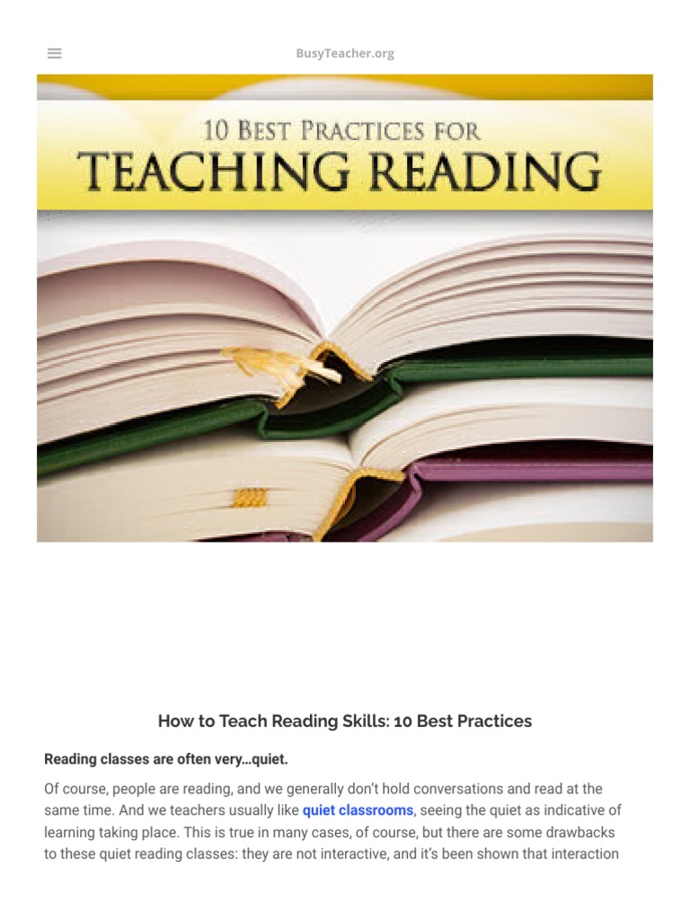 How To Teach Reading Skills: 10 Best Practices: Reading Classes Are ...