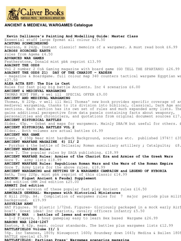 Caliver Catalogue | PDF | Wargames | Tabletop Games