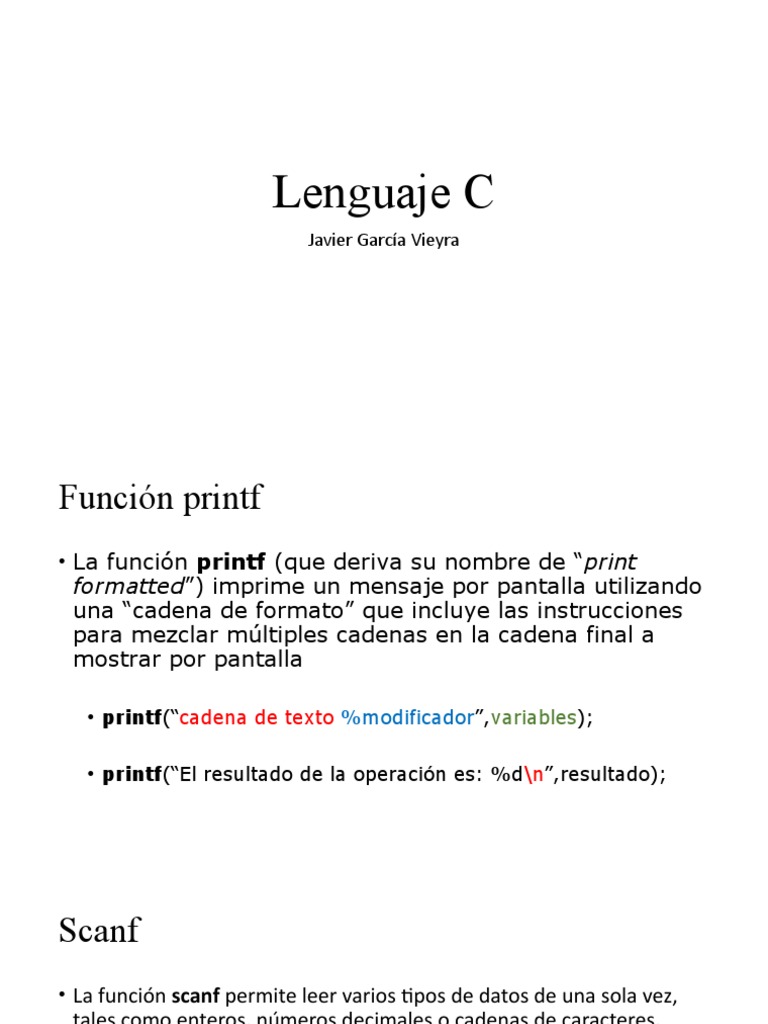 Lenguaje C - Printf y Scanf | PDF