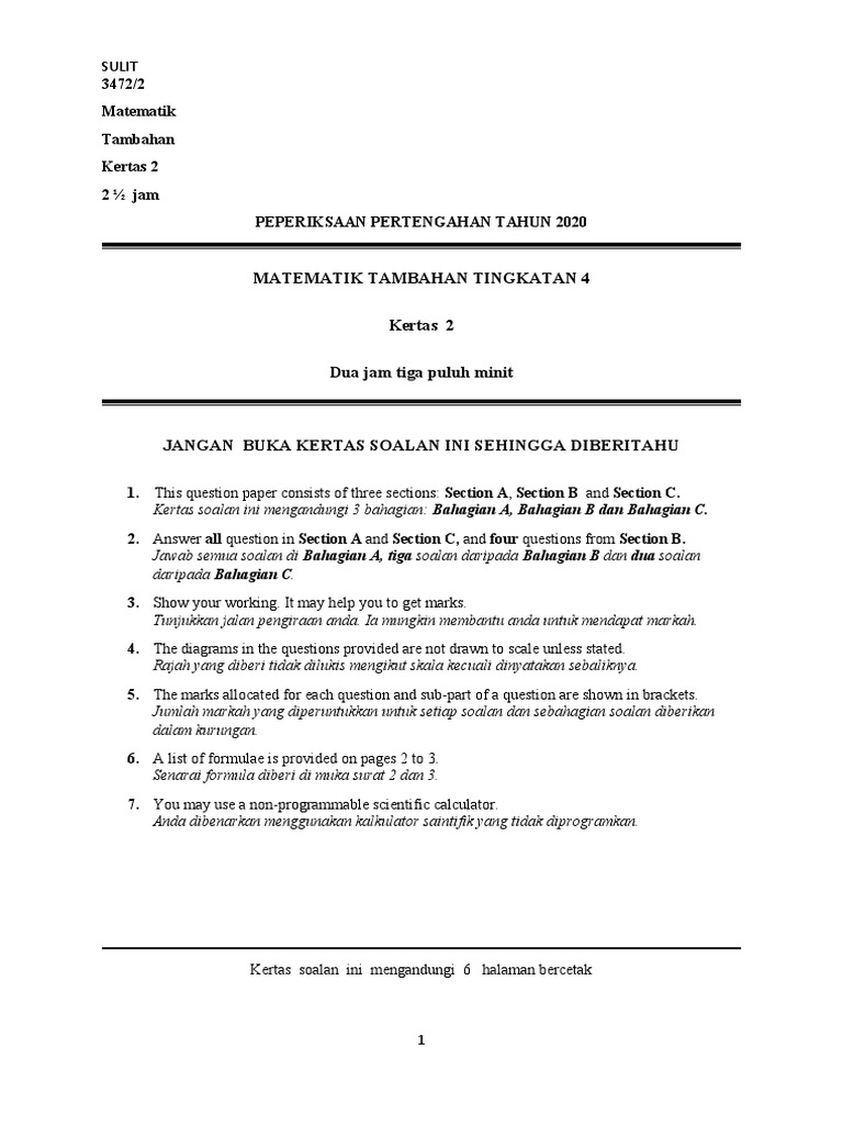 2020 Add Math Tingkatan 4 KERTAS 2 | PDF