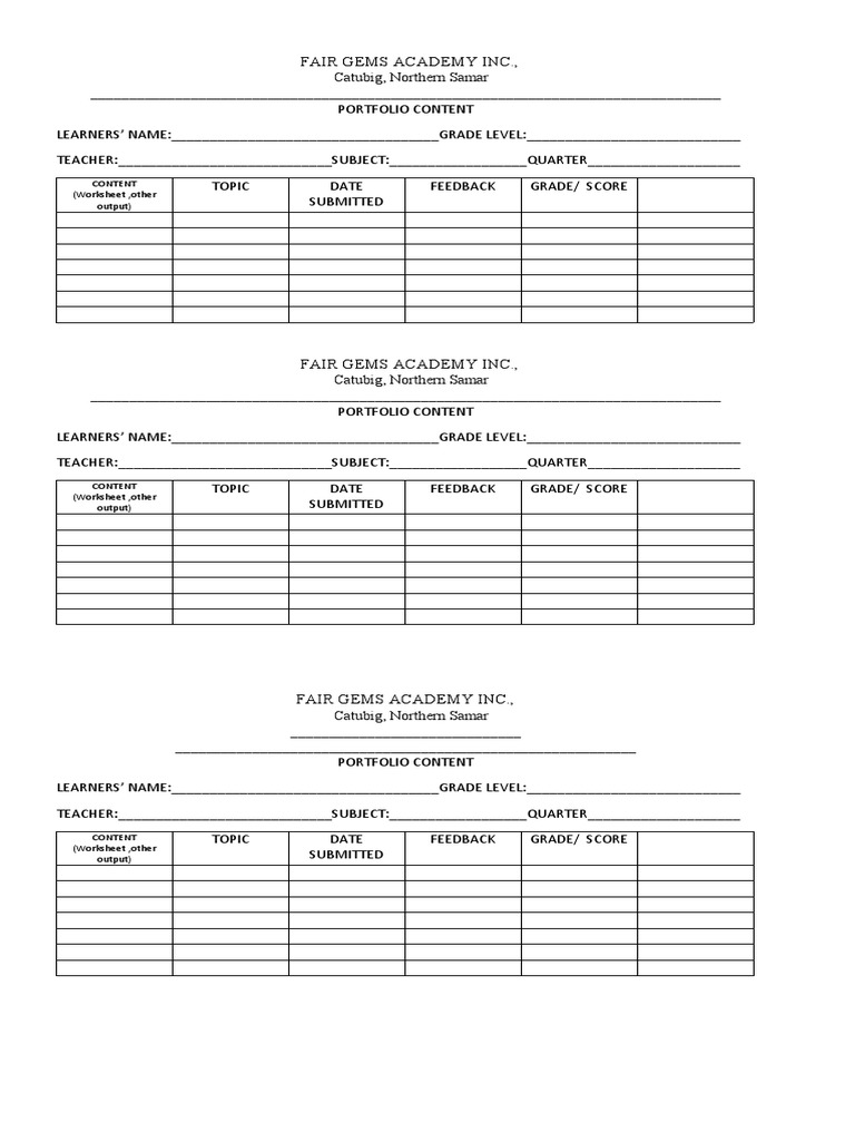 Fair Gems Academy Inc.,: Content (Worksheet, Other Output) | PDF ...