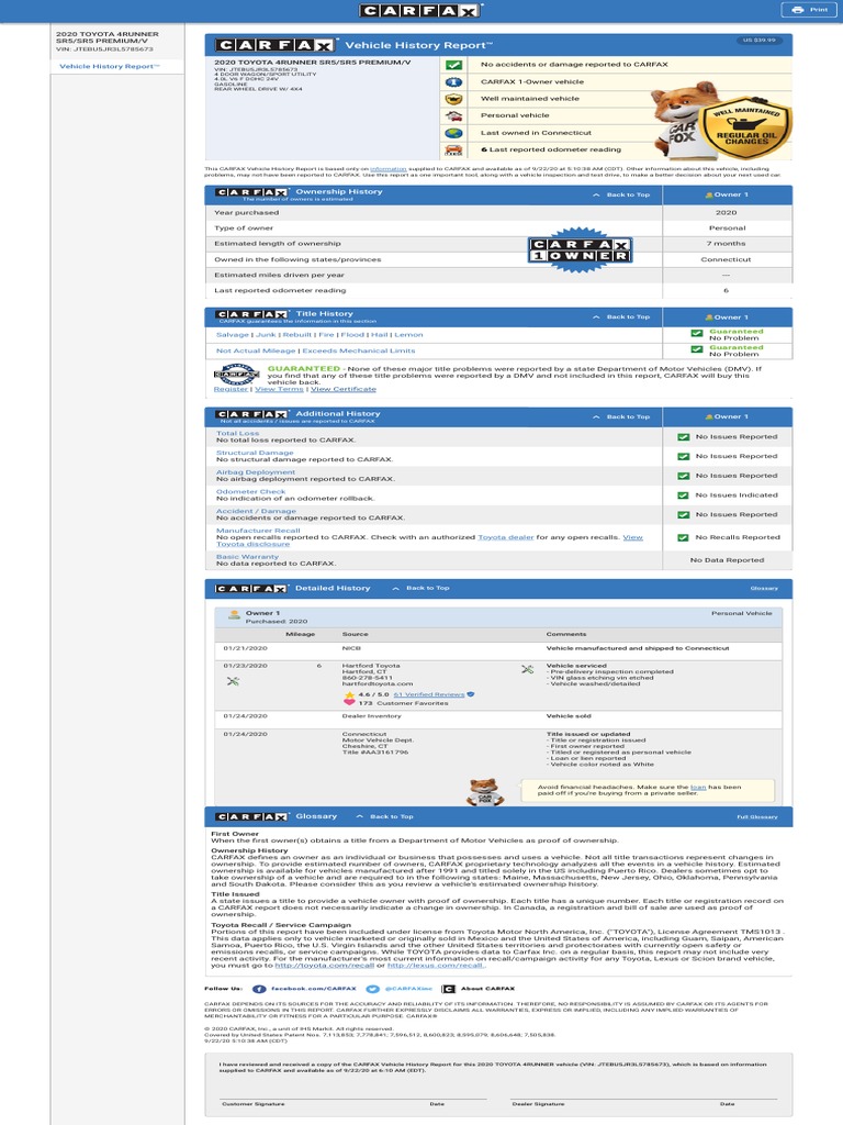 Carfax 4runner 2020 Pdf Used Car Toyota