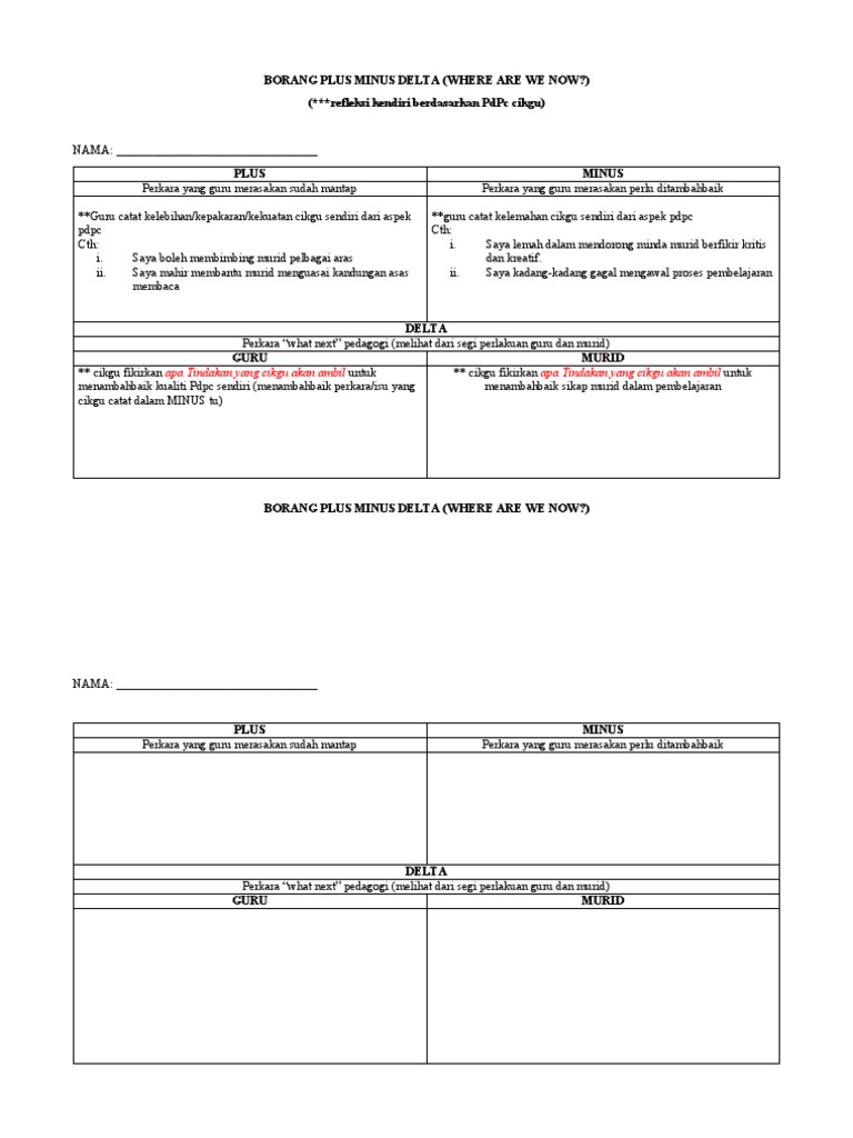 Borang Plus Minus Delta | PDF
