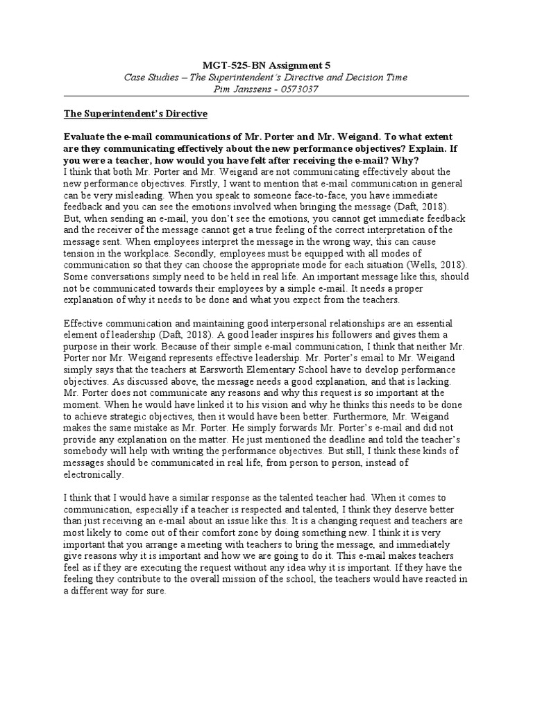 Case Studies - The Superintendent's Directive and Decision Time Pim ...