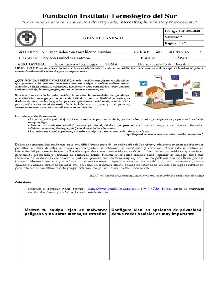 Guía Comprensiòn de Lectura Redes Sociales 1 | PDF | Servicio de redes ...