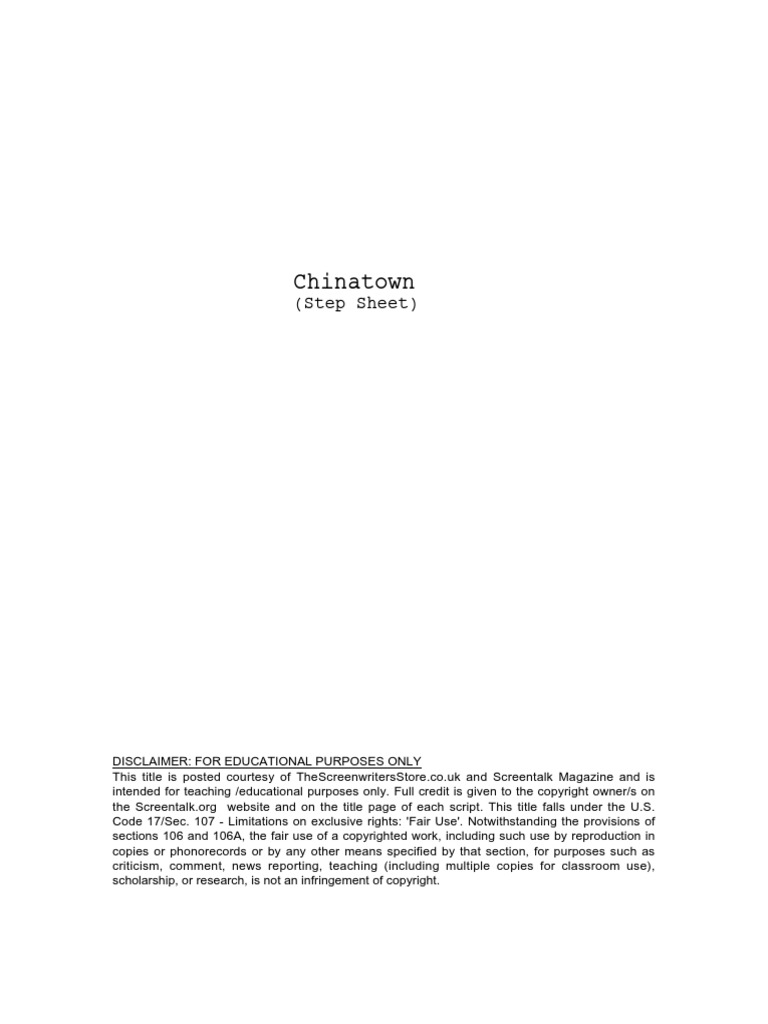 Chinatown Step Sheet Overview | PDF | Nature