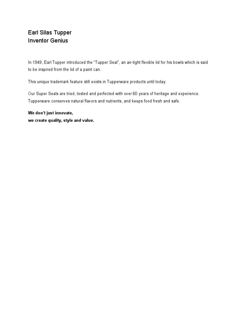 Earl Silas Tupper Inventor Genius: We Don't Just Innovate, We Create ...