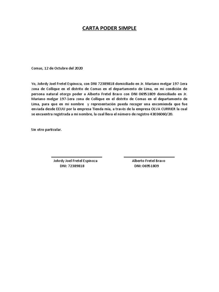Carta Poder Simple | PDF | Derecho