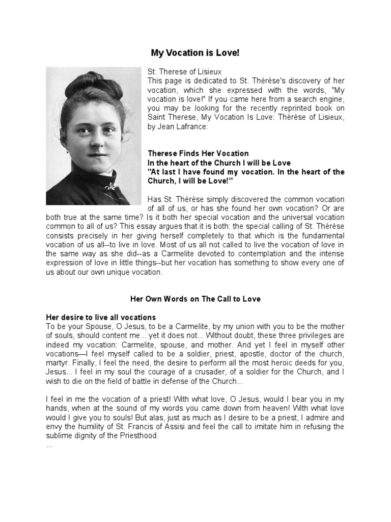 My Vocation Is Love | PDF | Love | Religious Behaviour And Experience