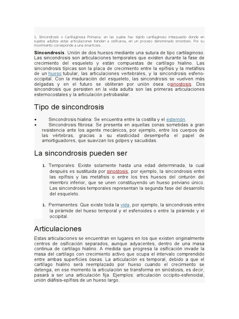 Sincondrosis | PDF | Articulación | Hueso