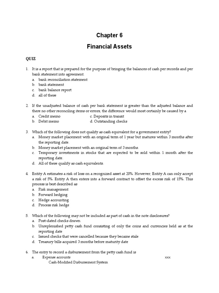 editedQUIZ CHAPTER-6 FINANCIAL-ASSETS | PDF | Money Market Fund | Banks