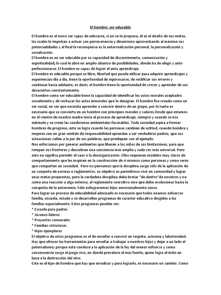 El Hombre Ser Educable | PDF | Aprendizaje | Homo Sapiens