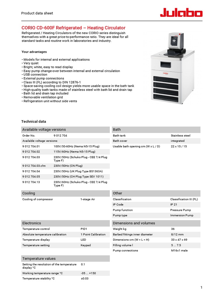 Julabo - Product Data Sheet PDF | PDF | Ac Power Plugs And Sockets ...