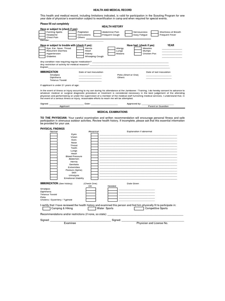BSP-Medical Form | PDF | Inoculation | Cough