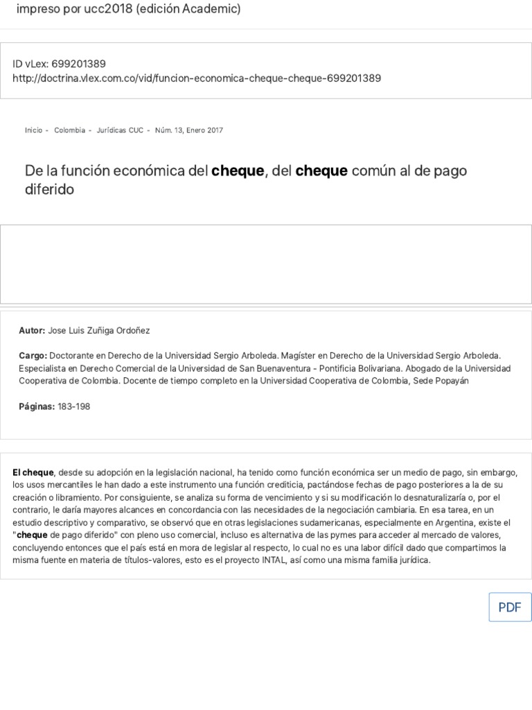De La Función Económica Del Cheque, Del Cheque Común Al de Pago ...
