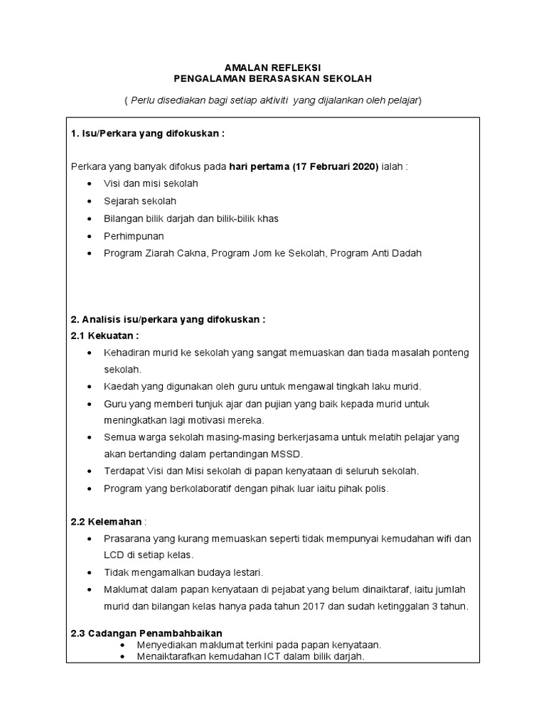 Refleksi Amalan Sekolah 2020 | PDF