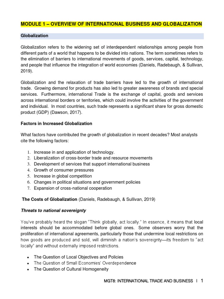 MODULE 1 - Chapter 1 (Overview of IB and Globalization) PDF | Download ...