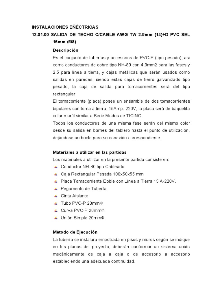 Especificaciones Tecnicas | PDF | Tubería (transporte de fluidos) | Enchufes y tomas de ...