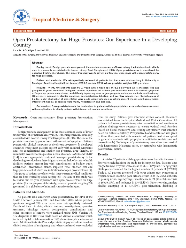 Open Prostatectomy For Huge Prostates Our Experience in A Developing ...