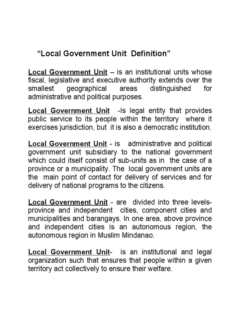Local Government Unit Definition | PDF