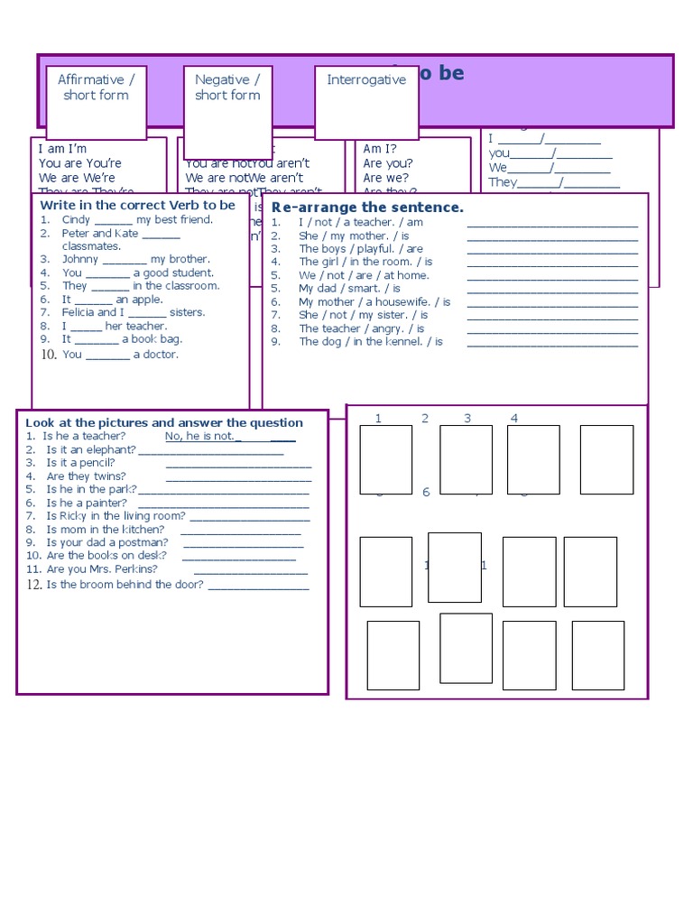 Verb To Be: Negative / Short Form Affirmative / Short Form ...