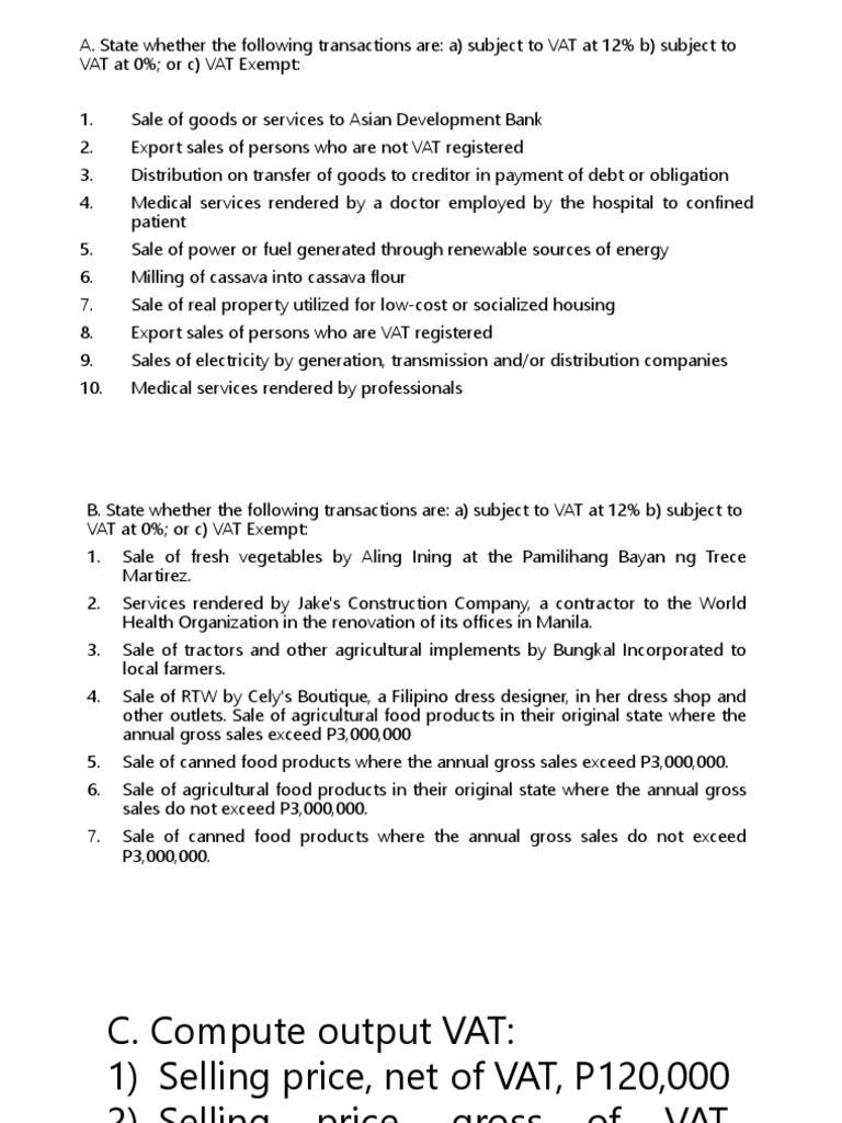 Activity 1 Vat | PDF | Value Added Tax | Foods