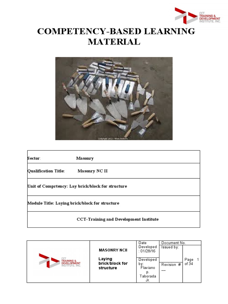CBLM Identify and Explain The Uses of Tools and Equipment in Brick and ...