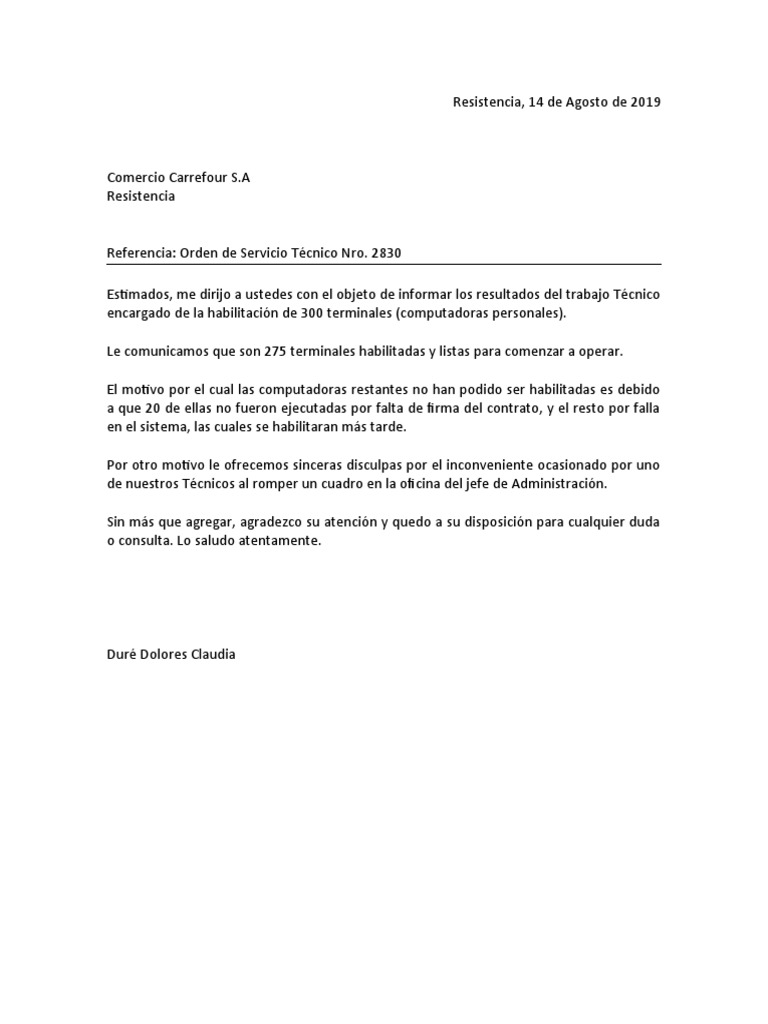 Carta de Reporte Formal | PDF