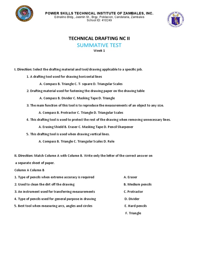 Technical Drafting NC Ii Summative Test | PDF