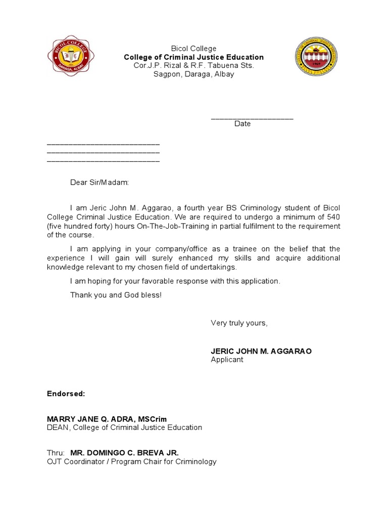 Aggarao-OJT-LETTER Draft | PDF