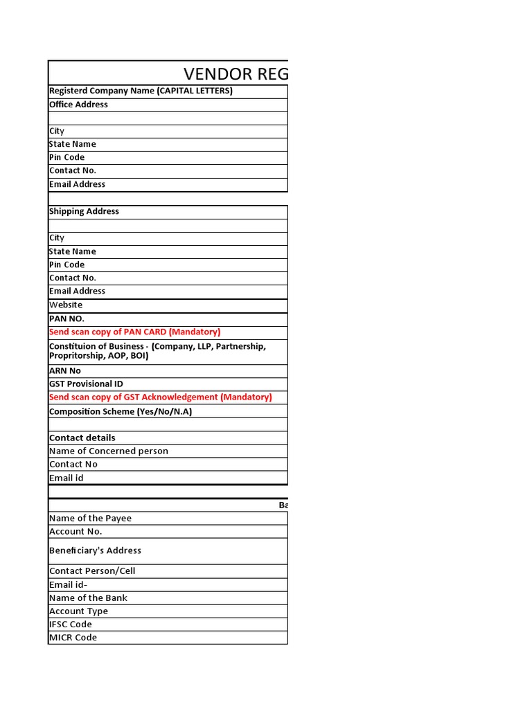 TBK Vendor Registration Form | PDF | Business