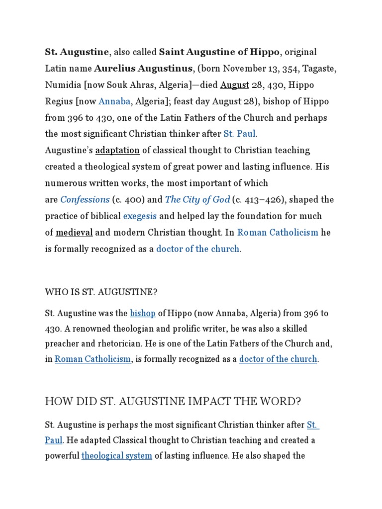 ST Agustine of Hippo Notes | PDF | Augustine Of Hippo | Theology