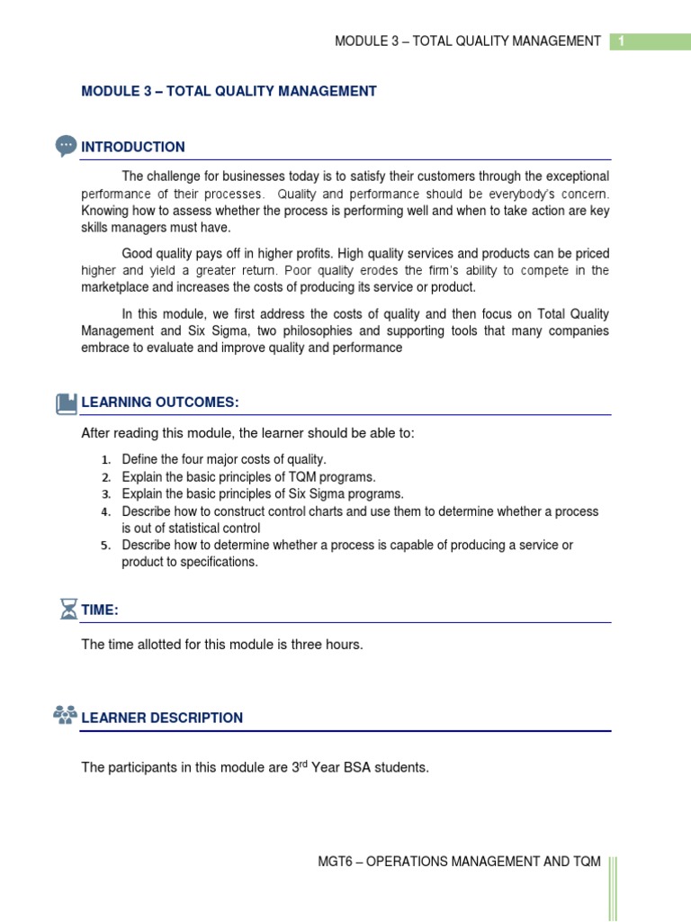 Module 3 PDF | Download Free PDF | Quality (Business) | Quality Management