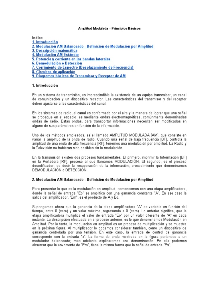 Amplitud Modulada | Descargar gratis PDF | Transmisor | Modulación