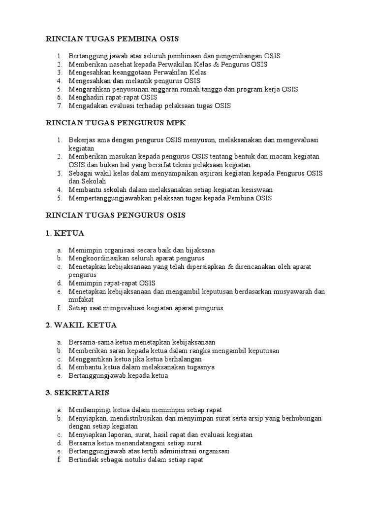 Tugas Pembina dan Pengurus OSIS | PDF | Karier & Perkembangan | Pengembangan Diri