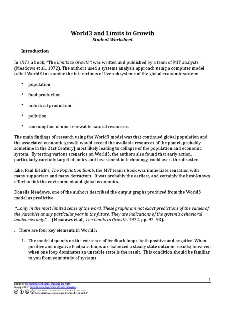 World3 and Limits To Growth: Student Worksheet | PDF | Economic Growth ...
