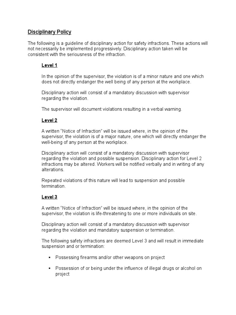 Disciplinary Policy: Level 1 | PDF