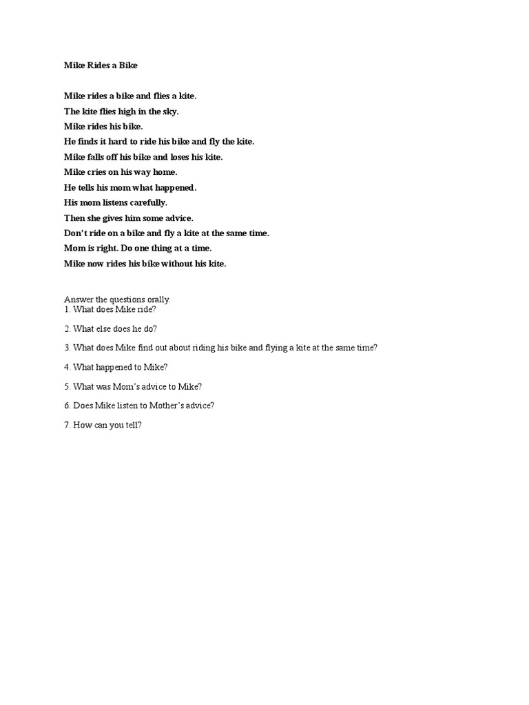 Mike Rides A Bike | PDF